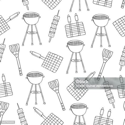 원활한 바비큐 패턴 디자인 손으로 그린 바베큐 패턴 디자인을 벡터로 만들었습니다 낙서 바베큐 일러스트 패턴 가리기에 대한 스톡 벡터 아트 및 기타 이미지 Istock