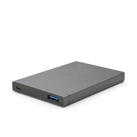 Portable External Hard Drive In Gray Color Over White Background With
