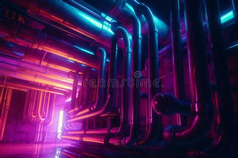 Bent Water Pipe Neon Light Generate Ai Stock Illustration