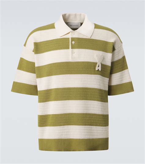 Ami De Cœur Striped Cotton Polo Shirt In White Ami Paris Mytheresa