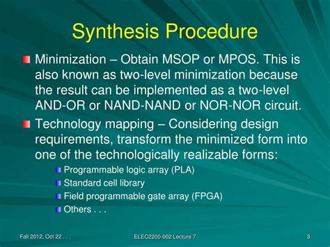 Ppt Elec 2200 002 Digital Logic Circuits Fall 2012 Logic Synthesis