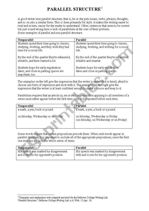 Parallel Structure Esl Worksheet By Kempshawn