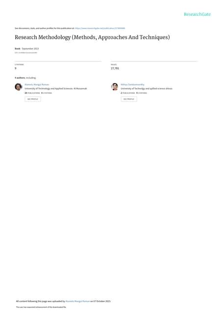 Research Methodology Methods Approaches And Techniques Pdf