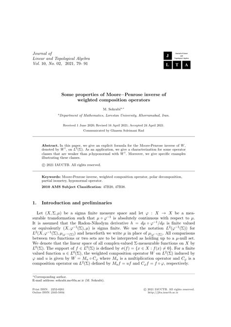 Pdf Some Properties Of Moore−penrose Inverse Of Weighted Composition Operators