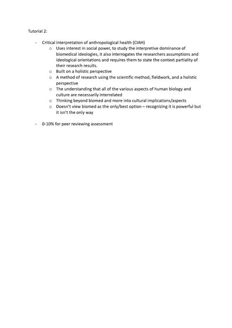 Anth Tutorial Lecture Notes Tutorial 2 Critical Interpretation Of Anthropological Health