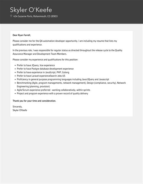 Qa Automation Developer Cover Letter Velvet Jobs