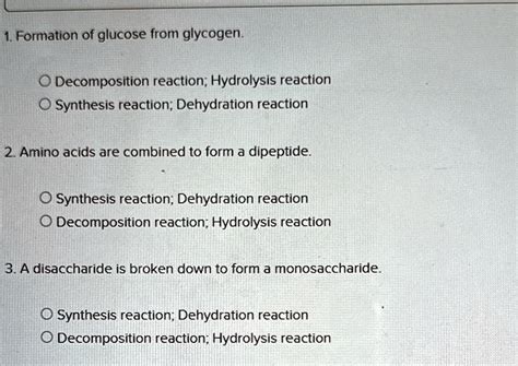1 Formation Of Glucose From Glycogen Decomposition Reaction Hydrolysis Reaction Synthesis