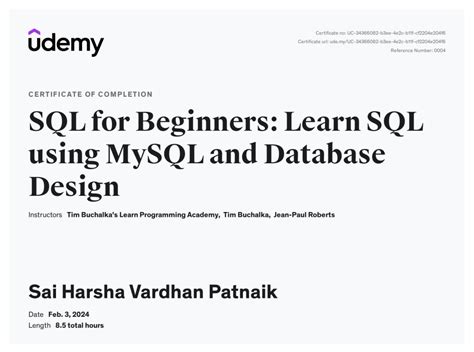 sai harsha vardhan patnaik on linkedin udemy course completion certificate