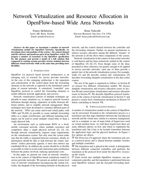 Pdf Network Virtualization And Resource Allocation In Openflow Based