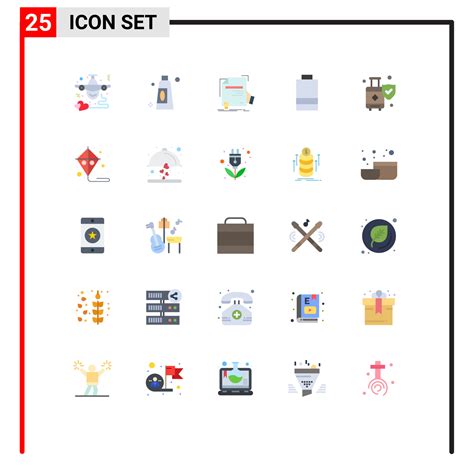 25 User Interface Flat Color Pack Of Modern Signs And Symbols Of Luggage Power Certificate