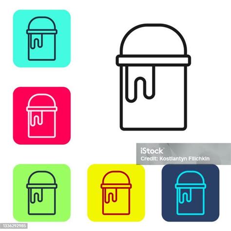 흰색 배경에 격리된 검은색 선 페인트 버킷 아이콘입니다 색상 정사각형 단추로 아이콘을 설정합니다 벡터 개념에 대한 스톡 벡터 아트 및 기타 이미지 Istock