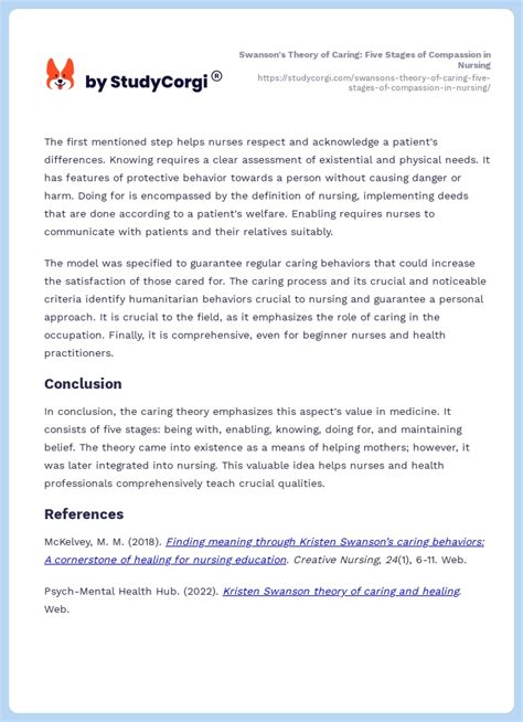 Swansons Theory Of Caring Five Stages Of Compassion In Nursing Free Essay Example