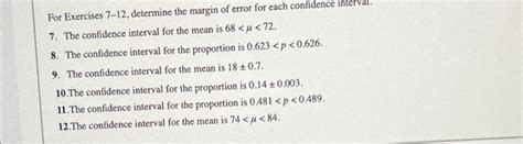 solved for exercises 7 12 determine the margin of error for