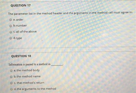 Solved Question 17 The Parameter List In The Method Header
