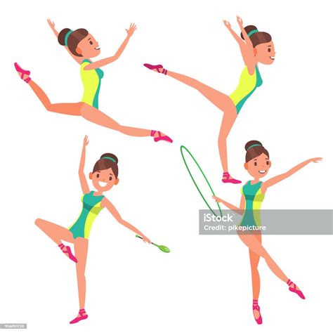 체조 젊은 여자 선수 벡터입니다 체조 메이 스 현대적인 아름다움 제복입니다 여자 선수입니다 플랫 만화 일러스트 레이 션 리본에 대한 스톡 벡터 아트 및 기타 이미지 Istock