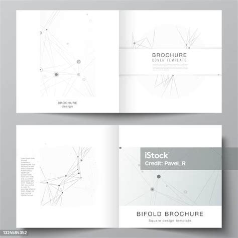 두 개의 커버 레이아웃스퀘어 바이폴드 브로셔 전단지 잡지 커버 디자인 책 디자인 브로셔 커버용 템플릿 회색 기술 배경과 연결 라인과 점 네트워크 개념 2단 브로슈어에 대한