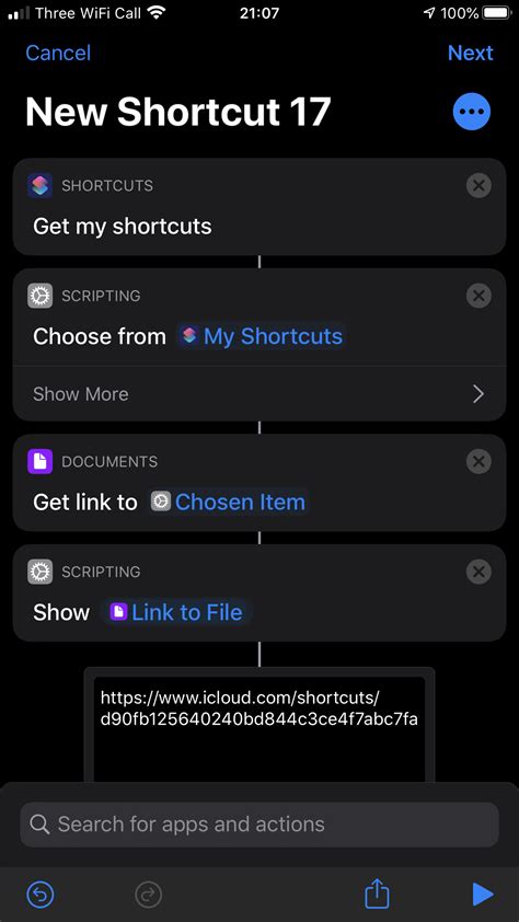 using shortcuts to generate shortcut icloud link ios automators talk