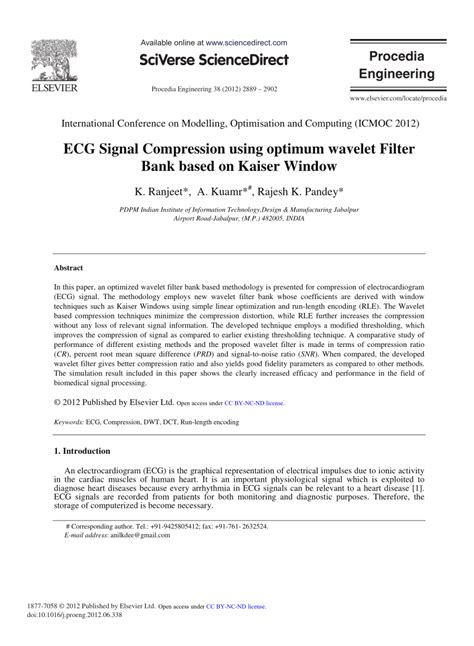 Pdf Ecg Signal Compression Using Optimum Wavelet Filter Bank Based On Kaiser Window