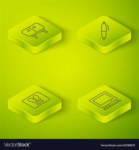 Set Isometric Line Pen Butterfly In A Frame Vector Image