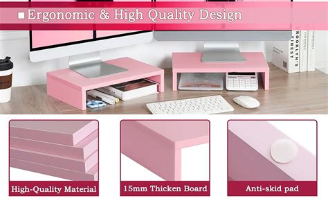 Teamix Pink Monitor Stand Riser Wood Monitor Riser With Storage For Desk Small