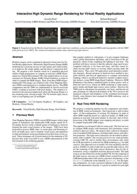 Pdf Interactive High Dynamic Range Rendering For Virtual Reality Applications