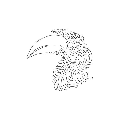 Single Curly One Line Drawing Of Cute Hornbill Abstract Art Continuous Line Draw Graphic Design