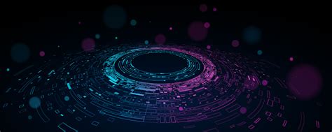 빅 데이터 시각화 웹 조각과 회로 기판이 있는 소용돌이치는 디지털 서클 미래 지향적인 기술 배경 신경망의 정보 입자 벡터 일러스트 레이 션 대형에 대한 스톡 벡터 아트 및