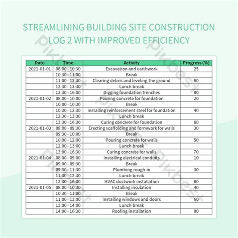 Streamlining Building Site Construction Log 2 With Improved Efficiency Excel Template Free