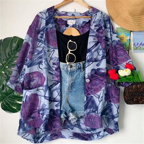 Hob Pha 🌼175 Thb เสื้อคบุมวินเทจพิมพ์ลายโทนสีม่วง Facebook