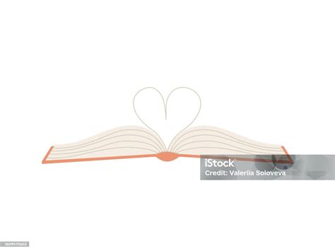 페이지가 하트 모양으로 접힌 책을 펼칩니다 이 책은 지식 학습의 상징입니다 독서 문학 및 학습을 좋아하는 사람들을위한 개념입니다 흰색으로 분리된 간단한 플랫 벡터 그림입니다
