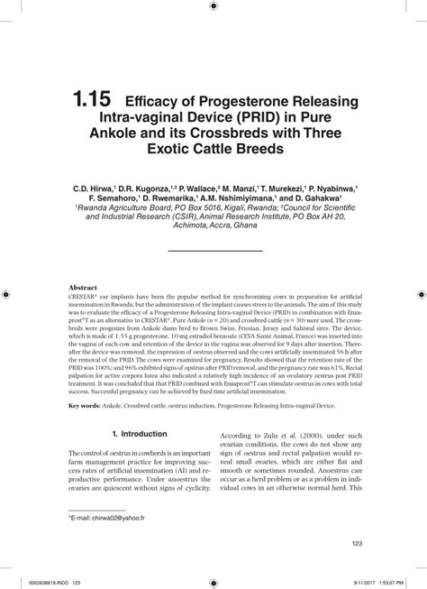 Pdf Efficacy Of Progesterone Releasing Intra Vaginal Device Prid In
