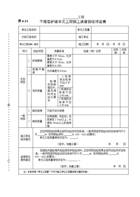 干砌石护坡单元工程质量评定表 doc 工程项目管理资料 土木在线