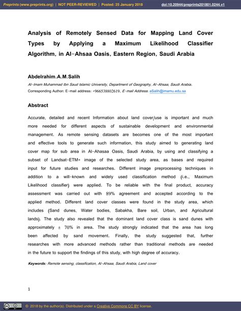 Pdf Analysis Of Remotely Sensed Data For Mapping Land Cover Types By Applying A Maximum