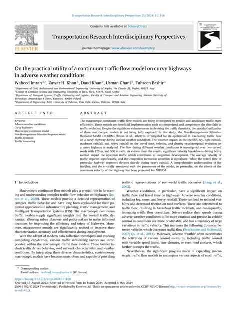 Pdf On The Practical Utility Of A Continuum Traffic Flow Model On Curvy Highways In Adverse