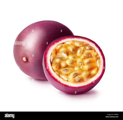 Passion Fruit Isolated Whole Passionfruit And A Half Of Maracuya