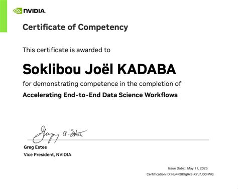 Datascience Machinelearning Ai Nvidia Gpucomputing Certification Joël Soklibou Kadaba