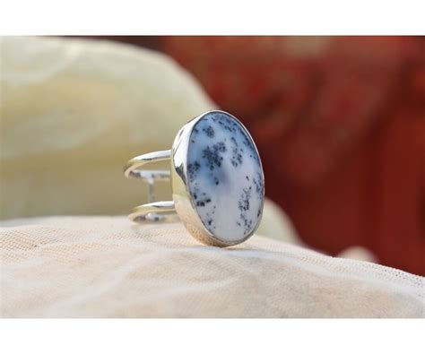 Dendritic Opal Silver Ring Dendritic Agate Ring Natural Stone Ring