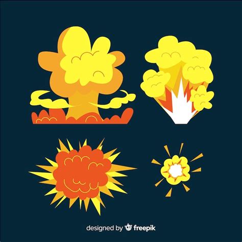 폭탄 폭발 효과의 만화 세트 무료 벡터