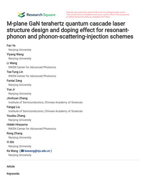 Pdf M Plane Gan Terahertz Quantum Cascade Laser Structure Design And Doping Effect For