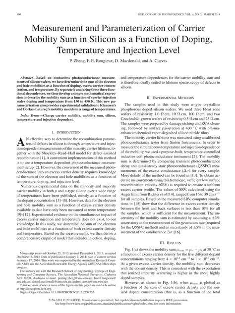Pdf Measurement And Parameterization Of Carrier Mobility Sum In Silicon As A Function Of
