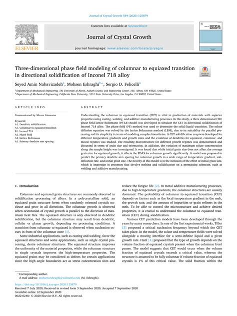 Pdf Three Dimensional Phase Field Modeling Of Columnar To Equiaxed Transition In Directional
