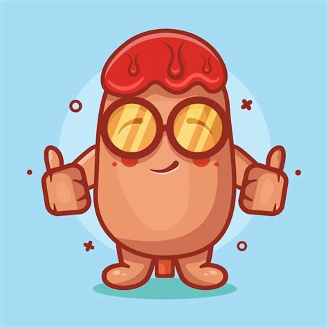 평면 스타일 디자인에 엄지손가락 최대 손 제스처 고립 된 만화와 귀여운 옥수수 개 음식 캐릭터 마스코트 프리미엄 벡터