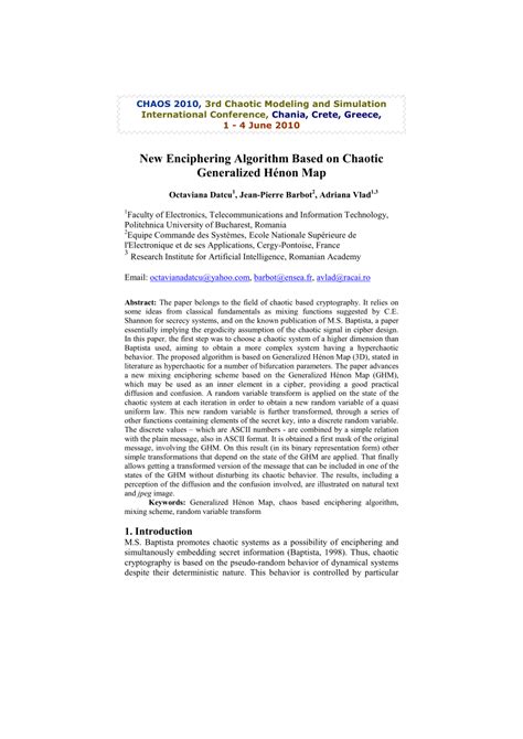 Pdf New Enciphering Algorithm Based On Chaotic Generalized Hénon Map