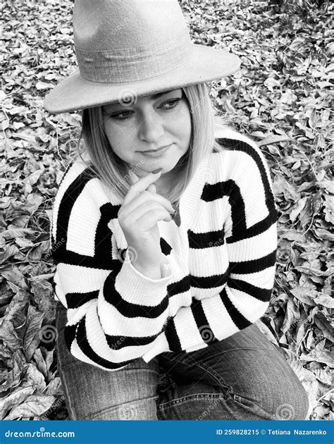 Autumn Vibes Blonde Chubby Woman Plus Size Concept Stock Image