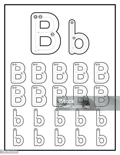 대문자와 소문자 문자 연습 페이지 편지 B가 있는 어린이를 위한 알파벳 추적 워크시트 0명에 대한 스톡 벡터 아트 및 기타