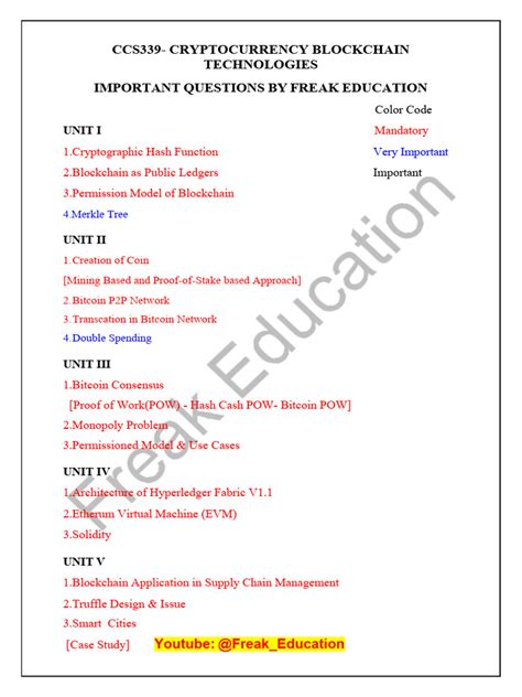 Ccs339 Cryptocurrency Blockchain Technologies Important Question Pdf
