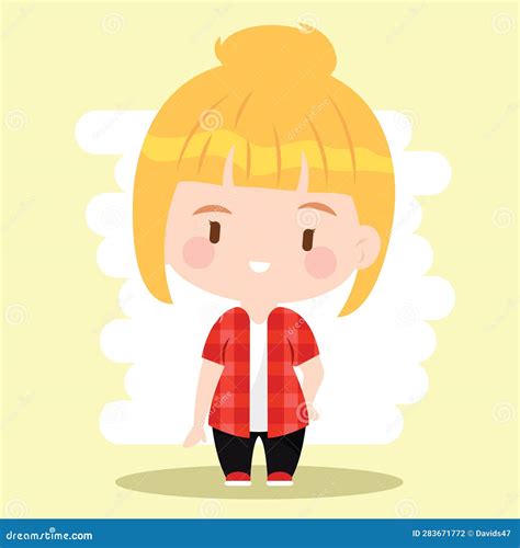 Isolated Colored Cute Chibi Female Korean Anime Character Vector Stock