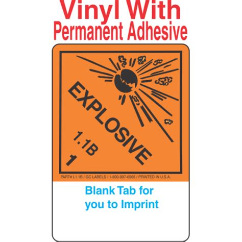 Blank Explosive Class 1 1b Proper Shipping Name Extended Vinyl Labels