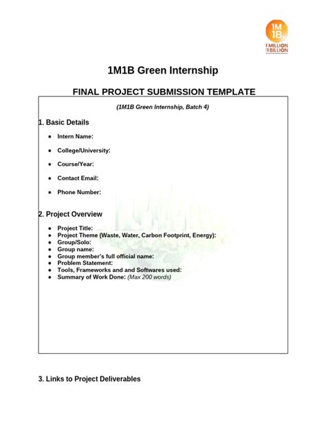 1m1b Green Internship Project Template Pdf Computing