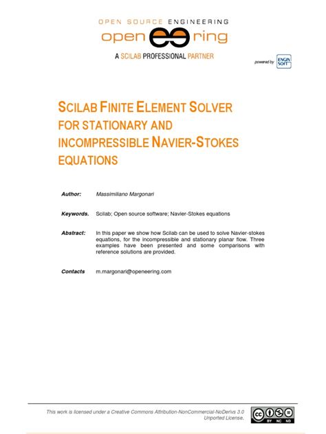 pdf finite element solver for stationary and incompressible navier